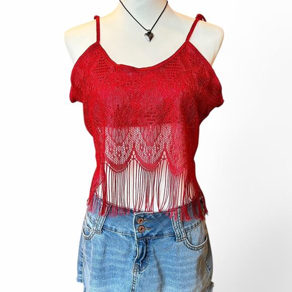 American Vintage | Tops | Great Gatsby Red Fringe Sparkly | Poshmark